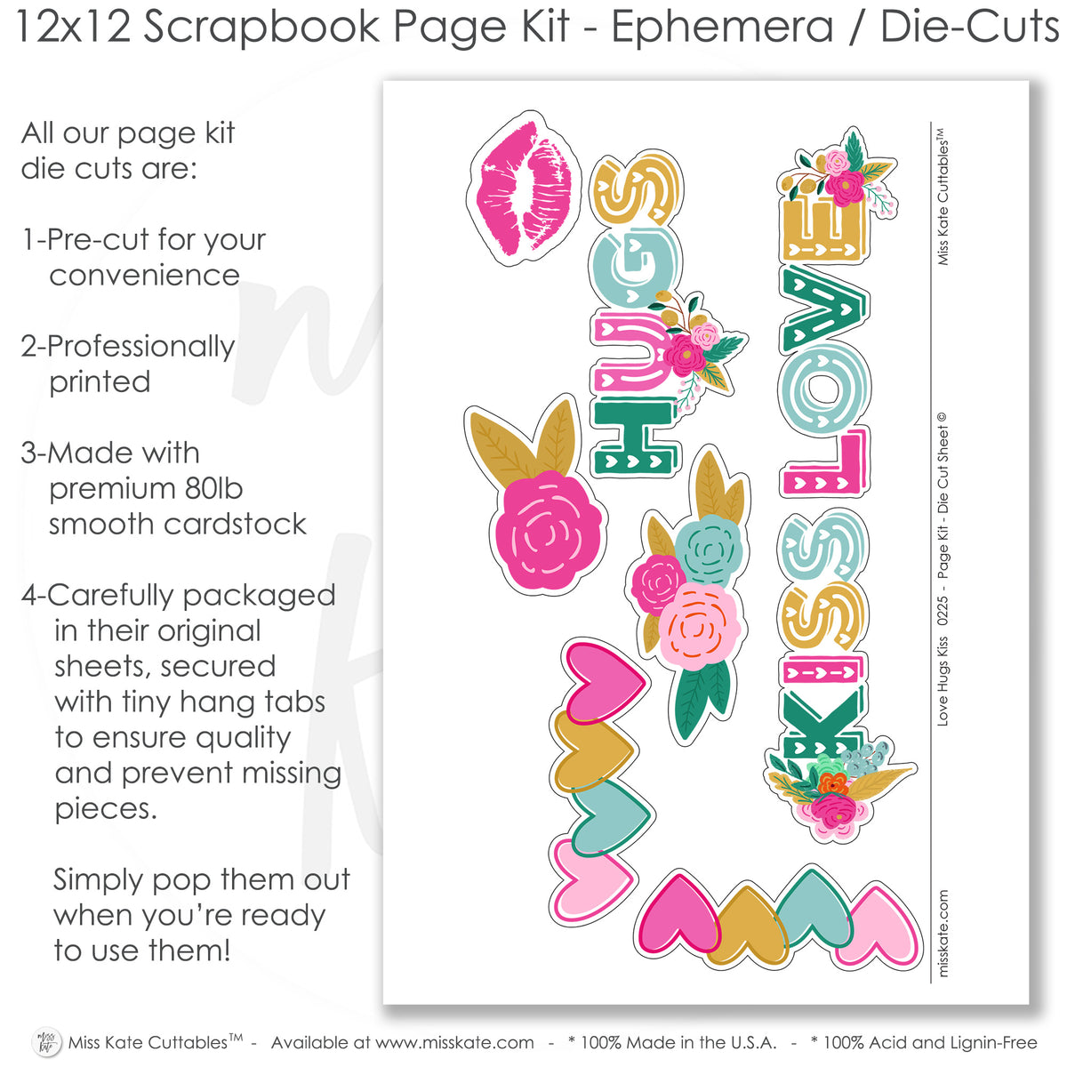 Love Hugs Kiss - Scrapbook Page Kit | Give Your Memories a Home – MISS KATE