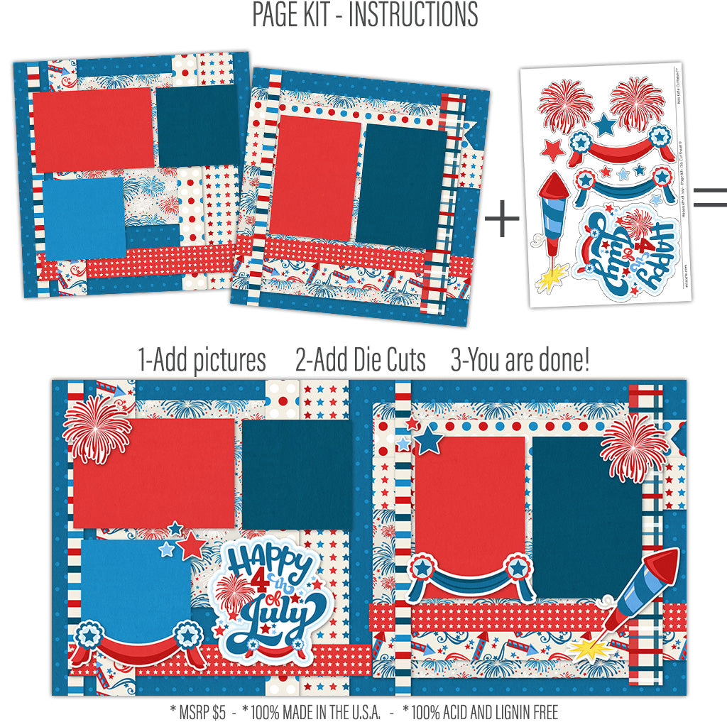 Happy 4th of July - Scrapbook Page Kit-by Miss Kate Cuttables – MISS KATE