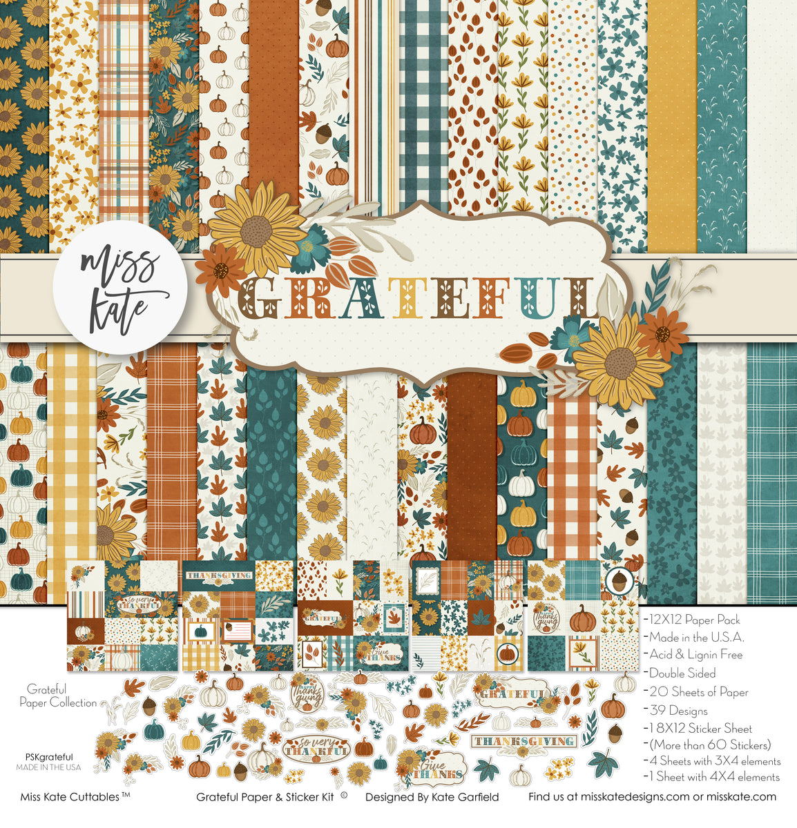Grateful - Fall-Themed Papers & Stickers for Scrapbooking & Crafting ...