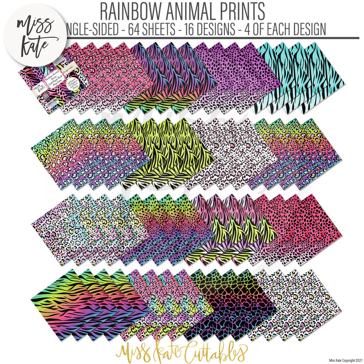Rainbow Animal Prints -for fans of Lisa Frank 6x6 Scrapbook Paper Pack ...