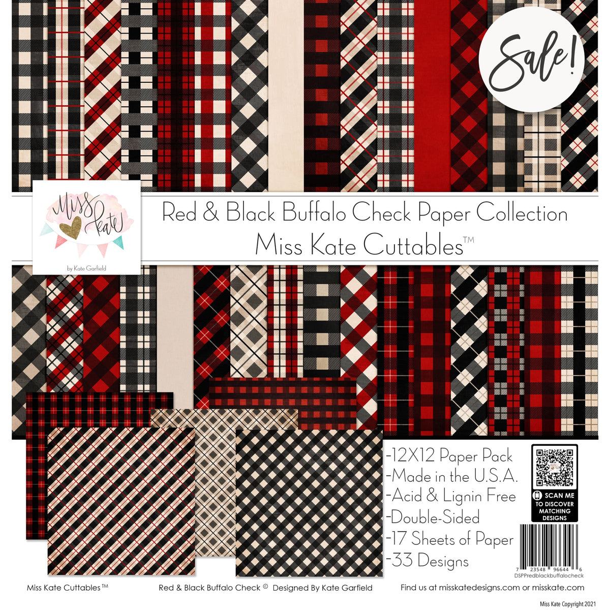 Red & Black Buffalo Plaid Check - Scrapbook Double-Sided Paper Pack ...