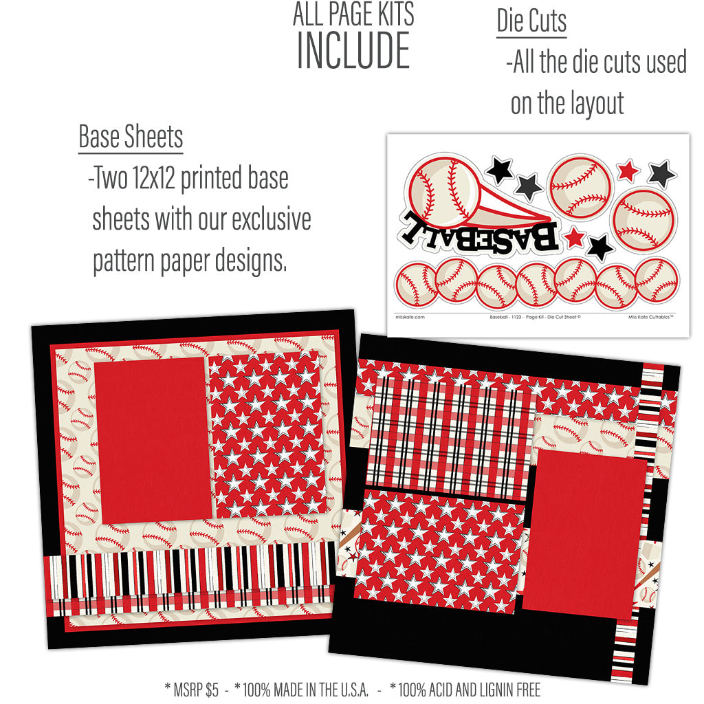 Baseball Scrapbook Page Kit -by Miss Kate Cuttables – MISS KATE