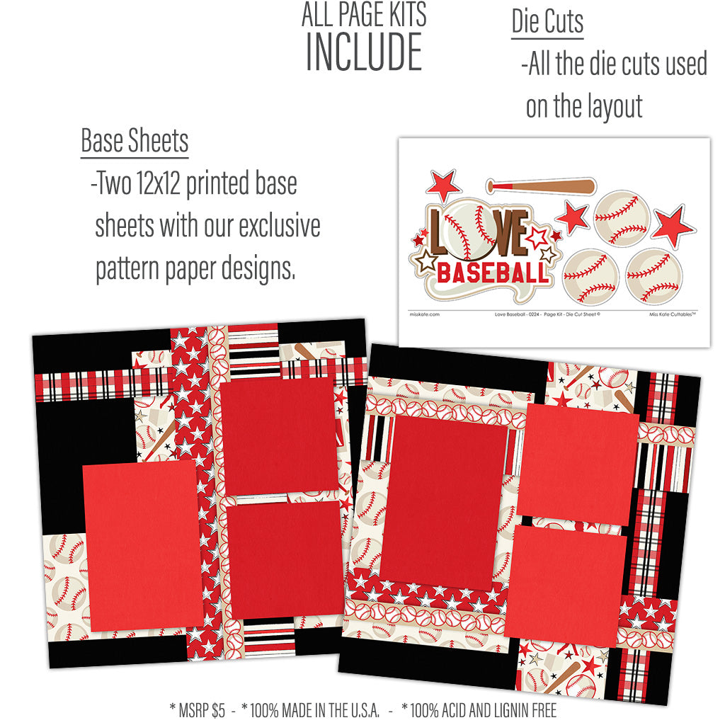 Love Baseball - Scrapbook Page Kit-by Miss Kate Cuttables – MISS KATE