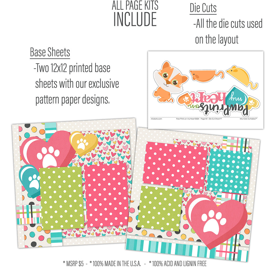 Paw Prints on my Heart- Scrapbook Page Kit-by Miss Kate Cuttables ...