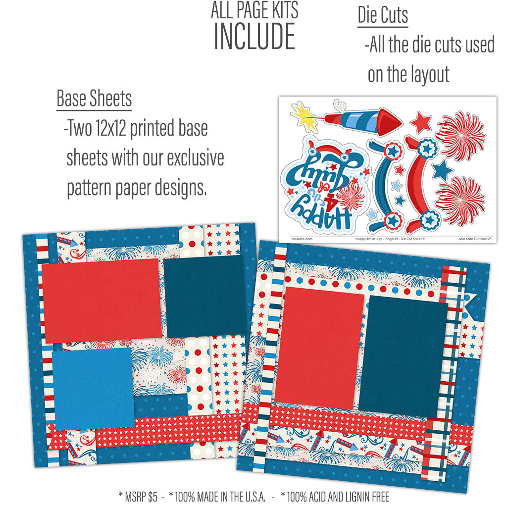 Happy 4th of July - Scrapbook Page Kit-by Miss Kate Cuttables – MISS KATE