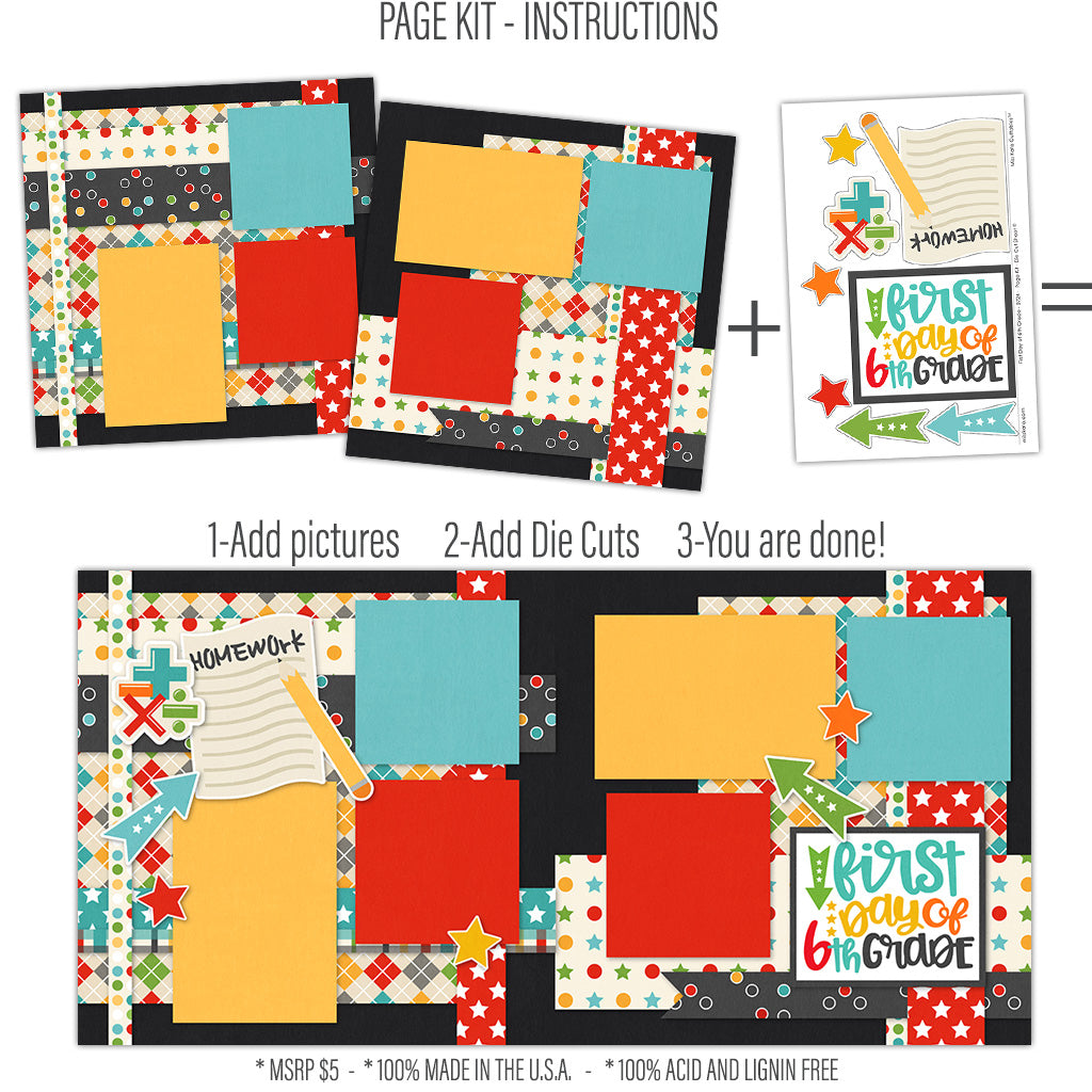 First Day or 6th Grade - Scrapbook Page Kit-by Miss Kate Cuttables ...