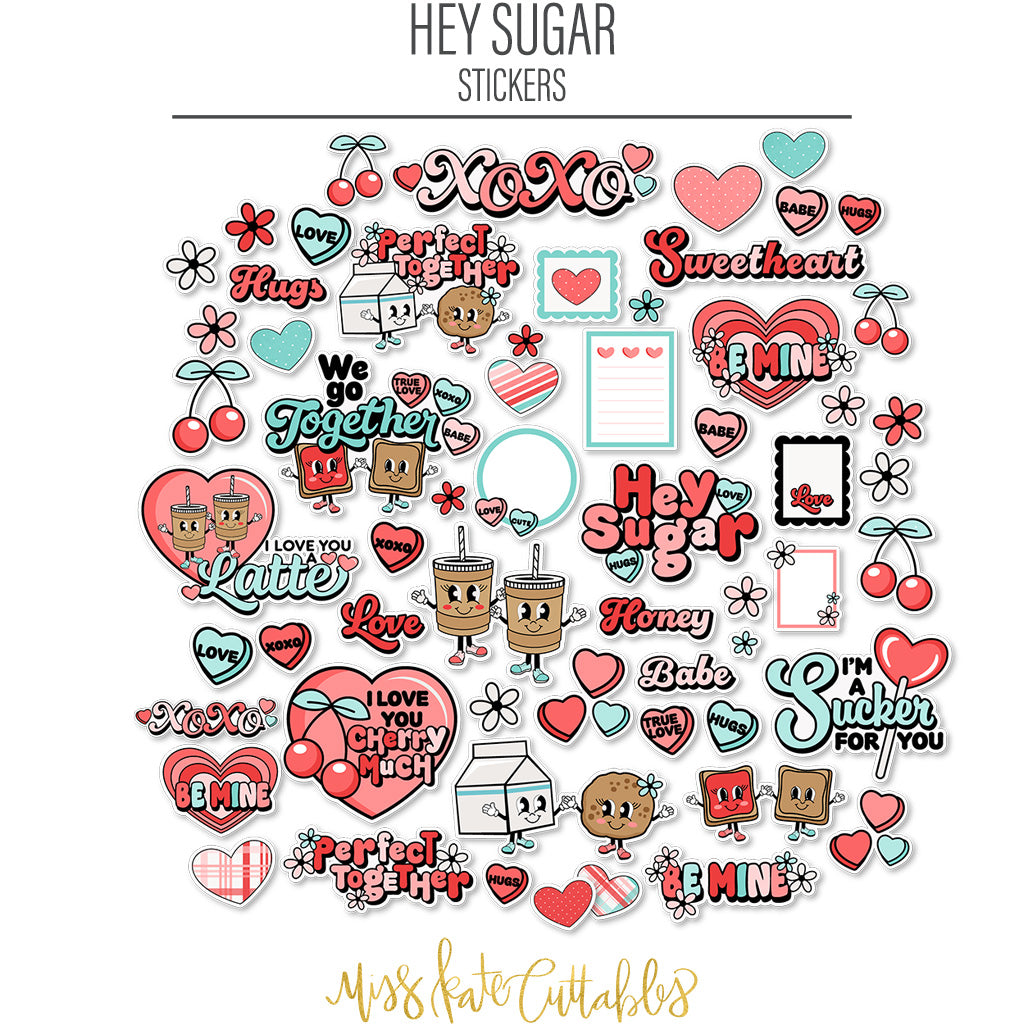 Hey Sugar Stickers - Valentine, cherries, cookies and smiles, flowers ...