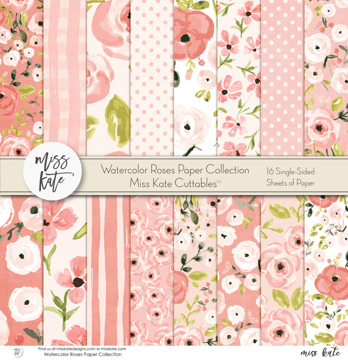 Watercolor Roses Scrapbook Paper Pack Single Sided – MISS KATE