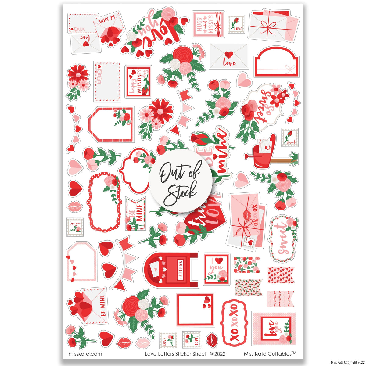 Love Letters stickers - reds, pinks, love letters, mailbox, roses ...