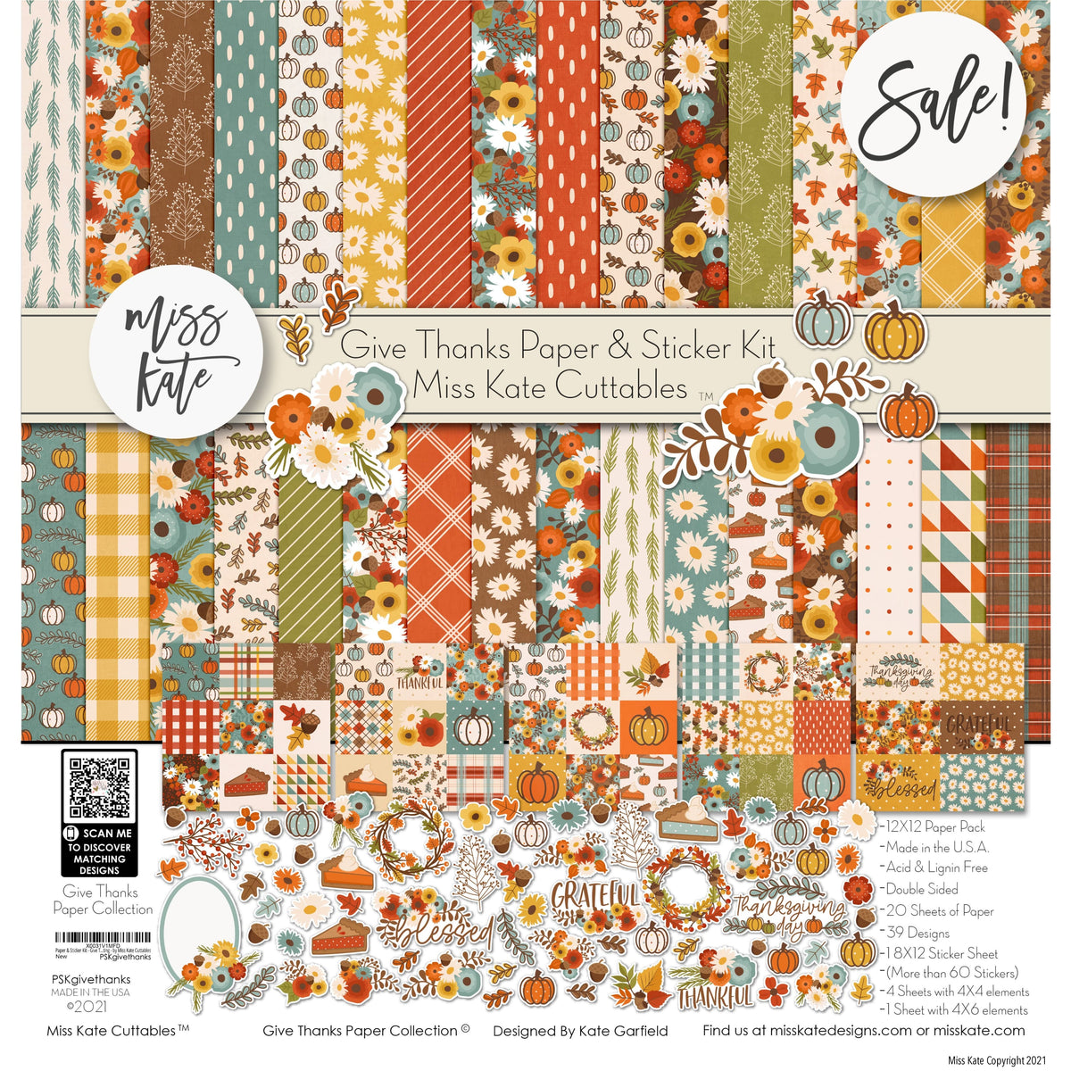 Give Thanks Thanksgiving Scrapbook Paper & Sticker Kit – MISS KATE