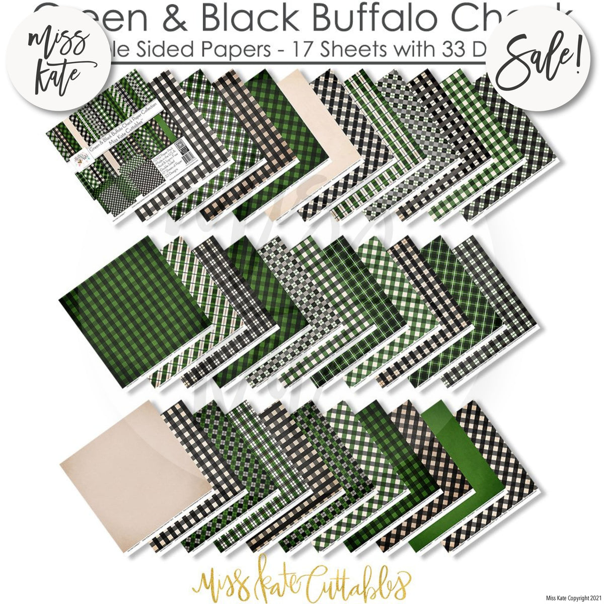 Green & Black Buffalo Check - Scrapbook Paper Pack 12x12 Paper Pack ...