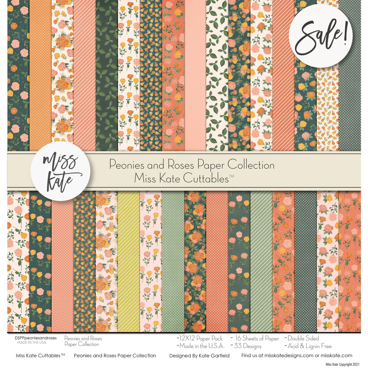 Peonies and Roses - Double-Sided Scrapbook Paper Pack 12x12 Miss Kate ...