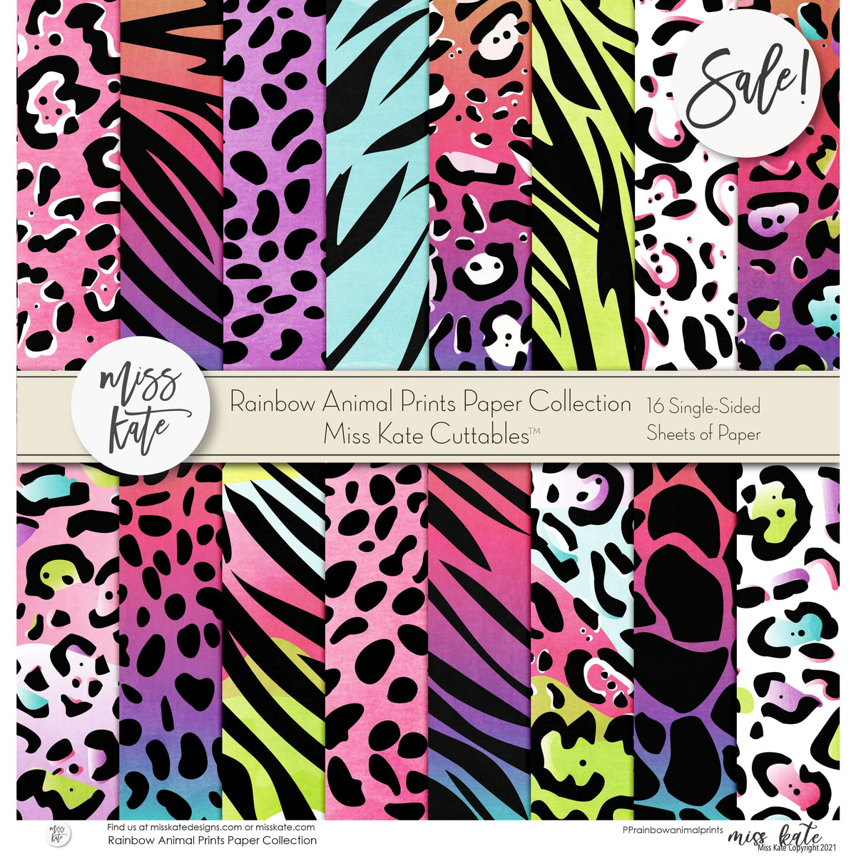 Rainbow Animal Prints - for fans of Lisa Frank - Scrapbook Paper Pack ...
